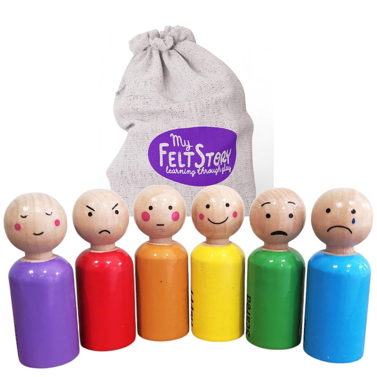 My Felt Story Set KEF16 of 6 - Rainbow Wooden Peg Dolls with Emotions ...