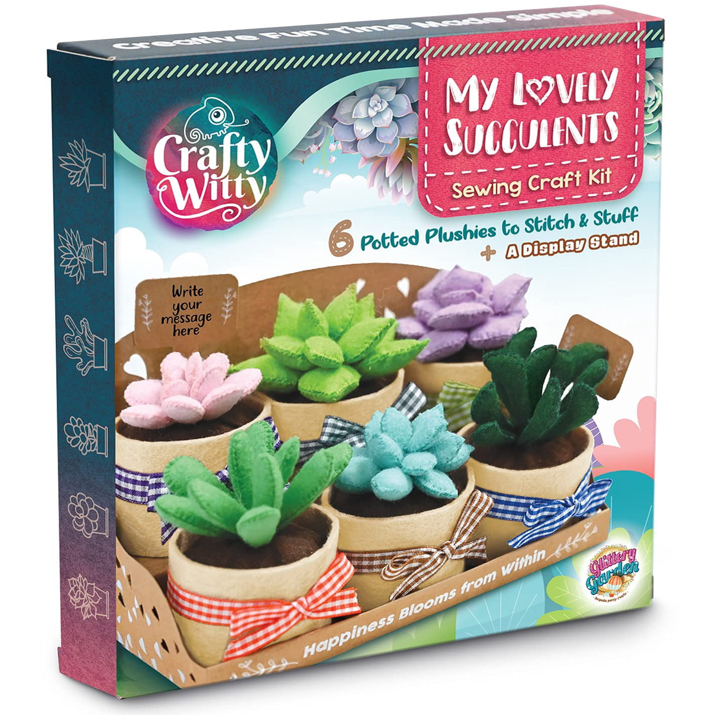 Felt Succulents Craft Kit. Make 6 Potted Colorful Plushies & A Display ...