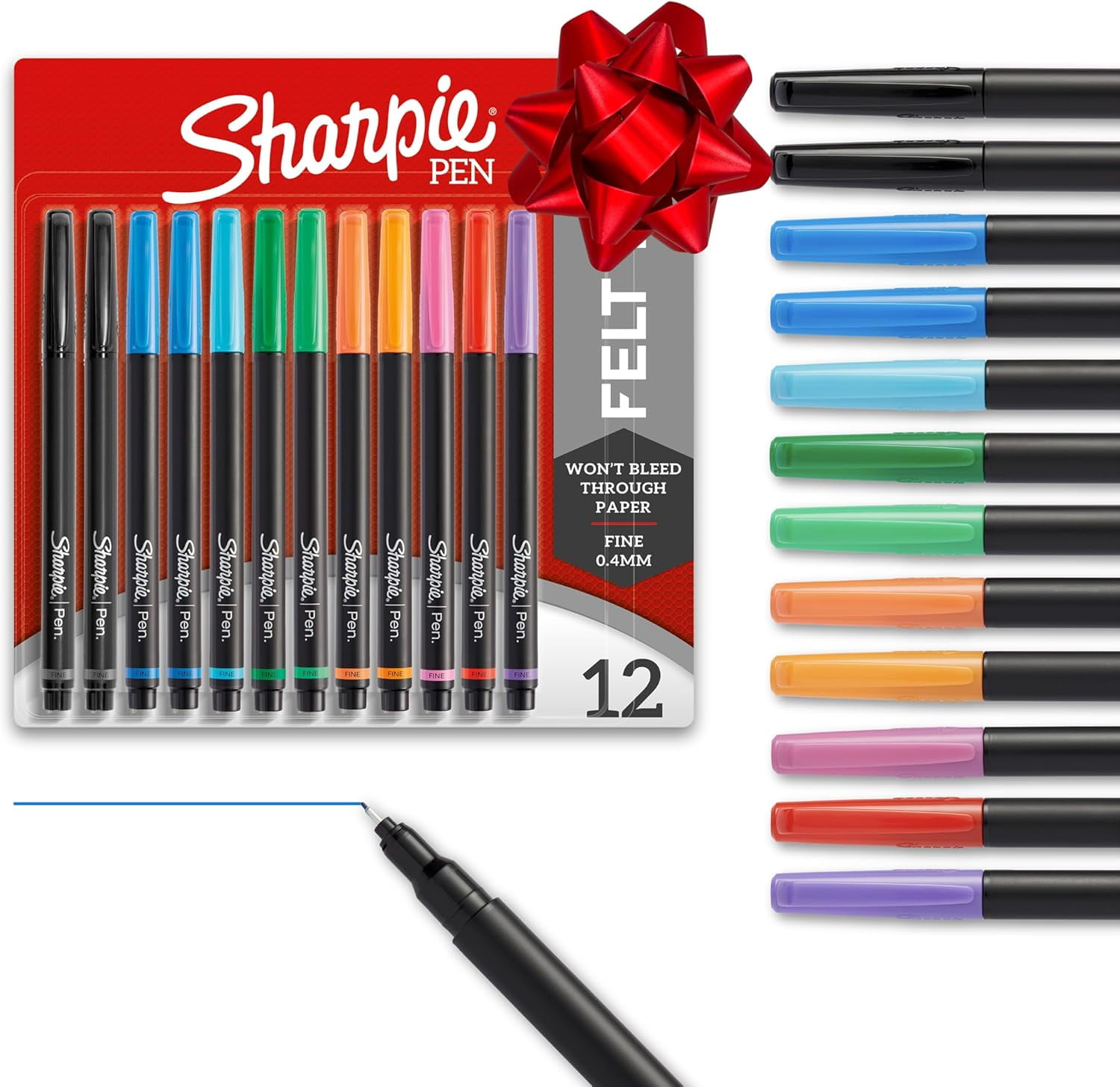 Felt Tip Pens, Fine Point Pens (0.4mm), Markers, Assorted Colors, 12 ...