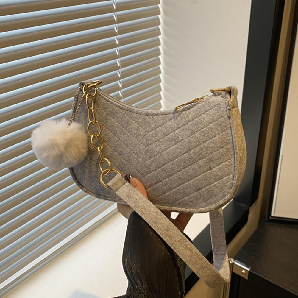 Felt Underarm Bag Winter Indentation Fashion Shoulder D4T6 Solid-color ...