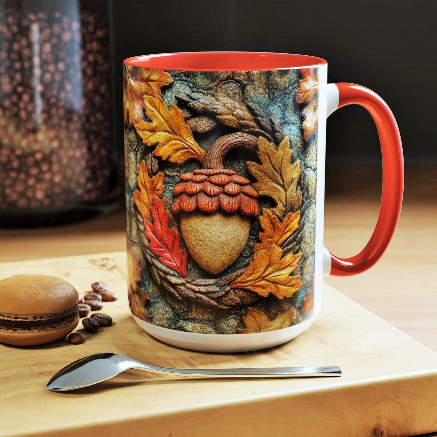 Felted Acorn Mug Autumn Oak Leaves Coffee Cup Cozy Felt Style Tea Mug ...
