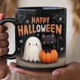 Felted-Look Pumpkin and Black Cat, Happy Halloween, Coffee Cup, Tea Mug ...
