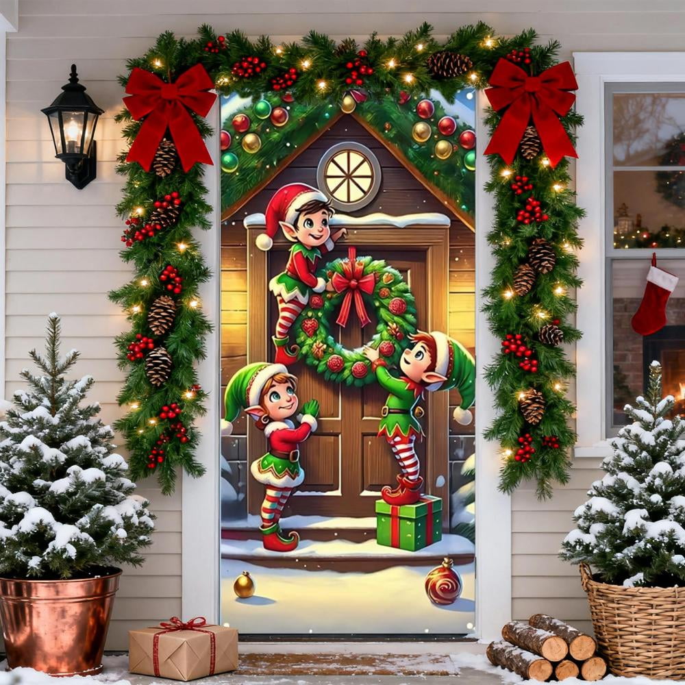 Feltree 35x71 Inch Christmas Door Cover for Holiday Door and Wall ...