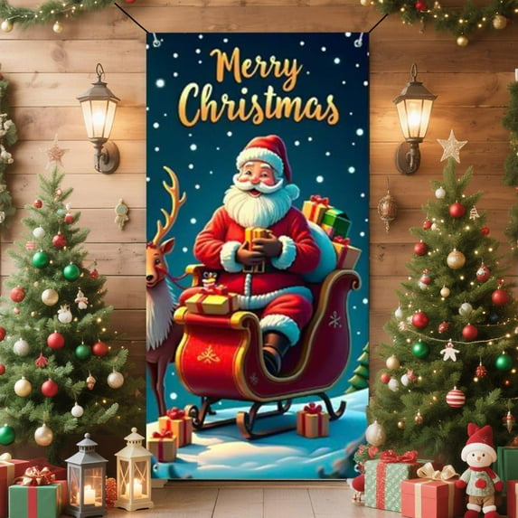 Feltree 35x71 Inch Christmas Door Cover with Santa Claus Pattern for ...
