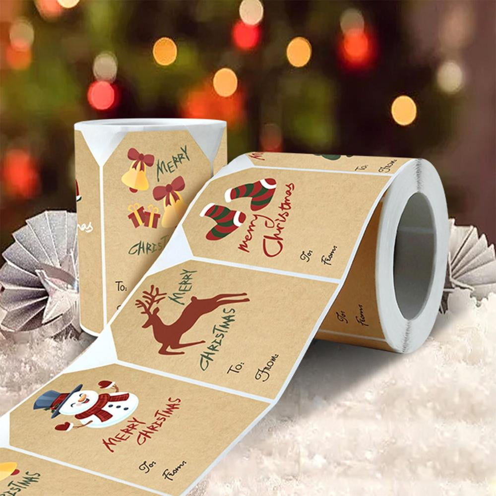 Feltree Christmas Stickers Roll of 250 Sheets with 6 Patterns, Kraft ...