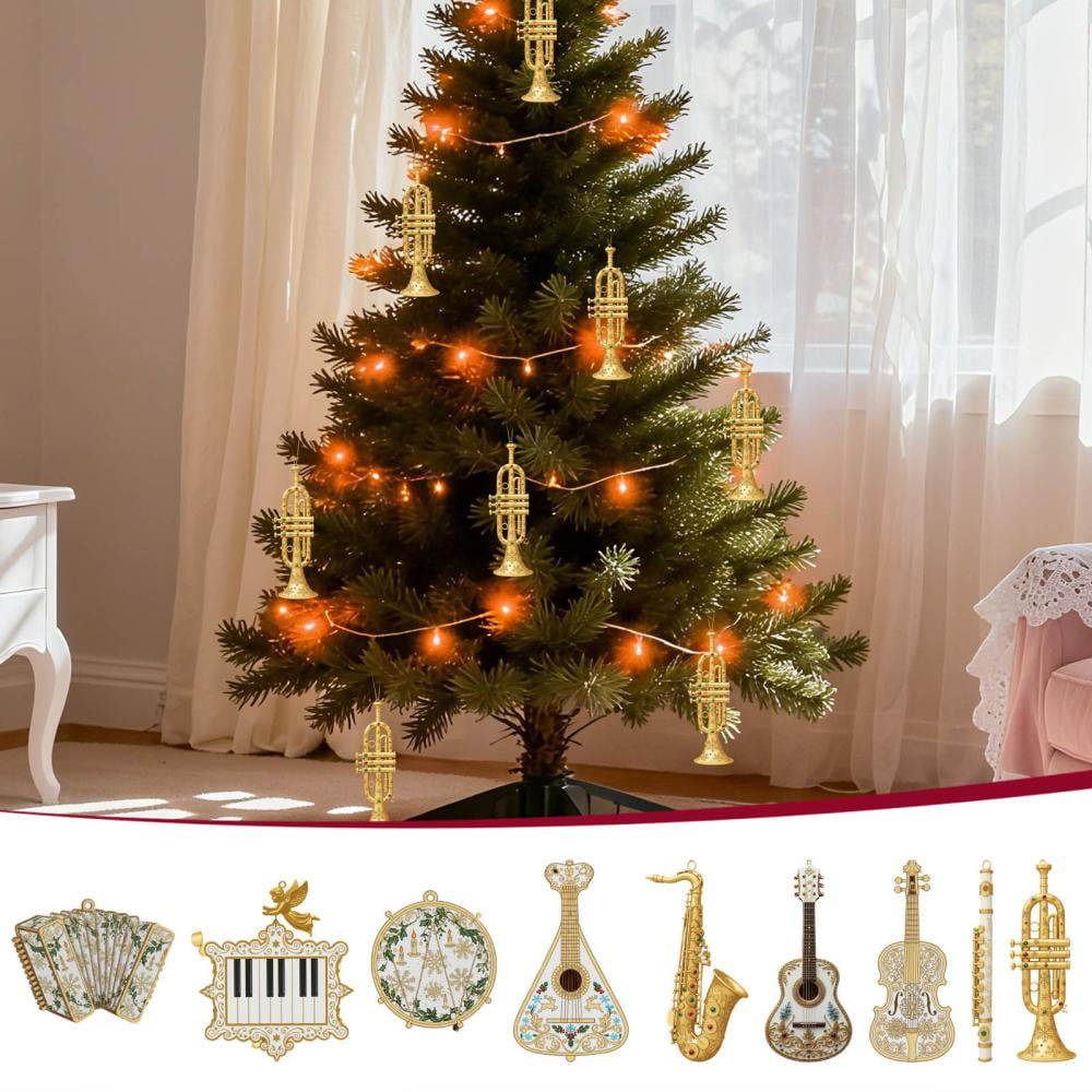 Feltree Golden Musical Instrument Christmas Ornaments Set of 9 ...