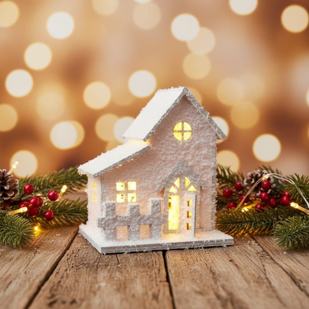 Feltree LED Lighted Christmas Village Houses Set - 3-Piece Wooden ...
