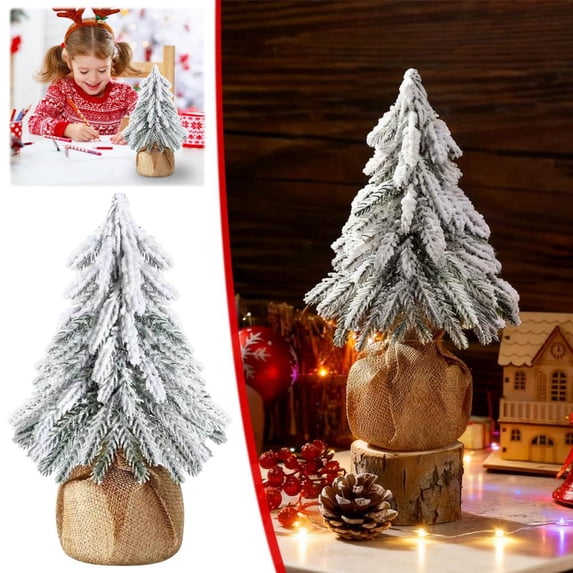 Feltree Mini Flocked Artificial Christmas Tree for Tabletop Decor, Snow ...