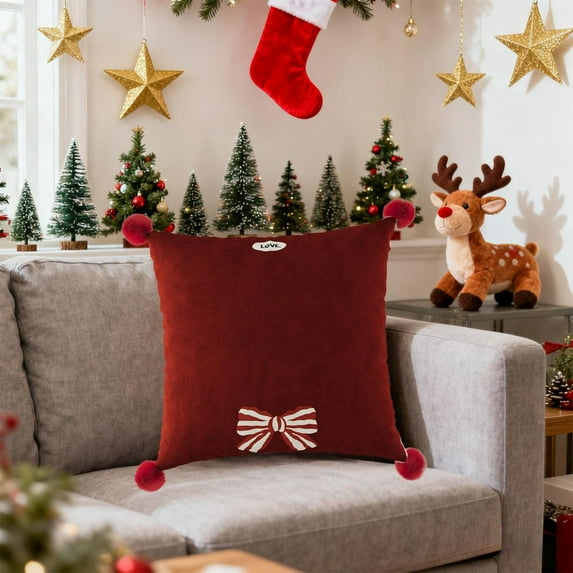 Feltree Red Bow Throw Pillow 17.71x17.71 Inches with Detachable Cover ...