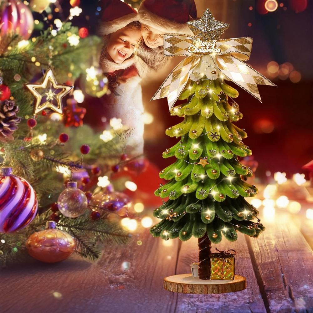 Feltree Twisted Stick Christmas Tree with LED Lights and Fluffy Decor ...