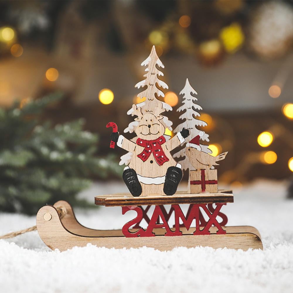Feltree Wooden Christmas Sled with Reindeer and Santa Claus 3D Table ...