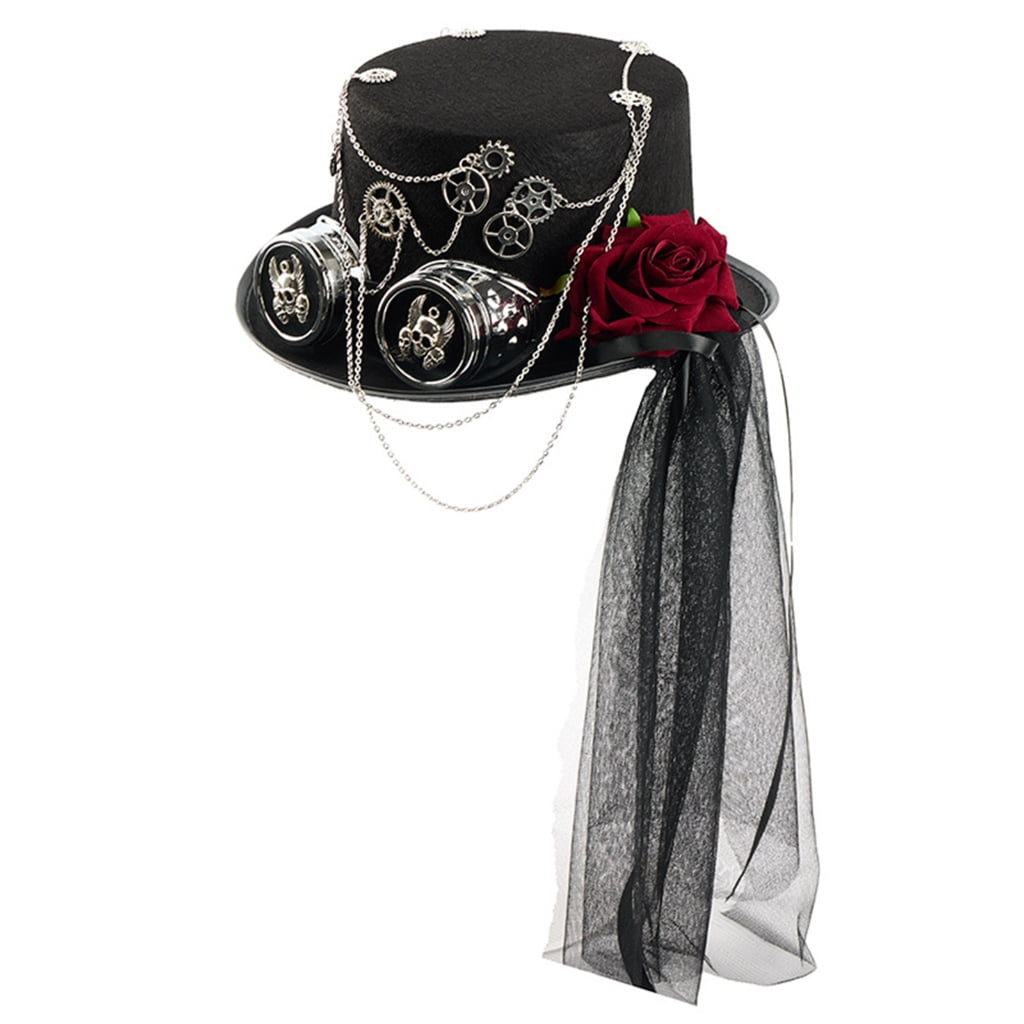 Felts Top Hat With Chain Flower Embellishments And Mesh Veil Design ...