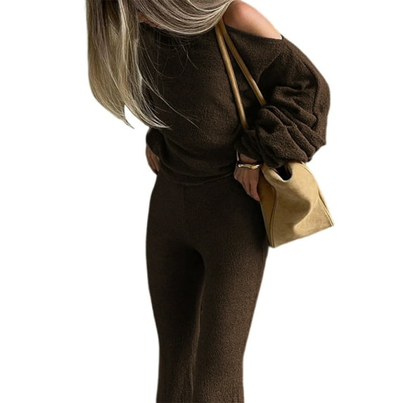 Female 2 Piece Outfits Lounge Sets Fall Winter Long Sleeve Knit Sweater ...