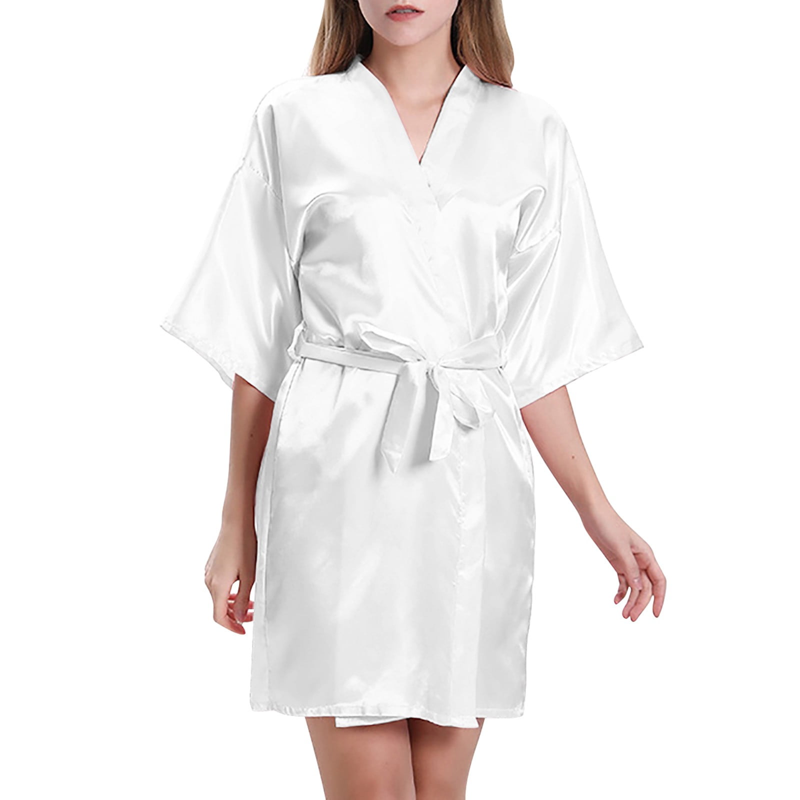 Female 2024 Nightgown Satin Solid Color Bandage Nightgown Bathrobe Home ...