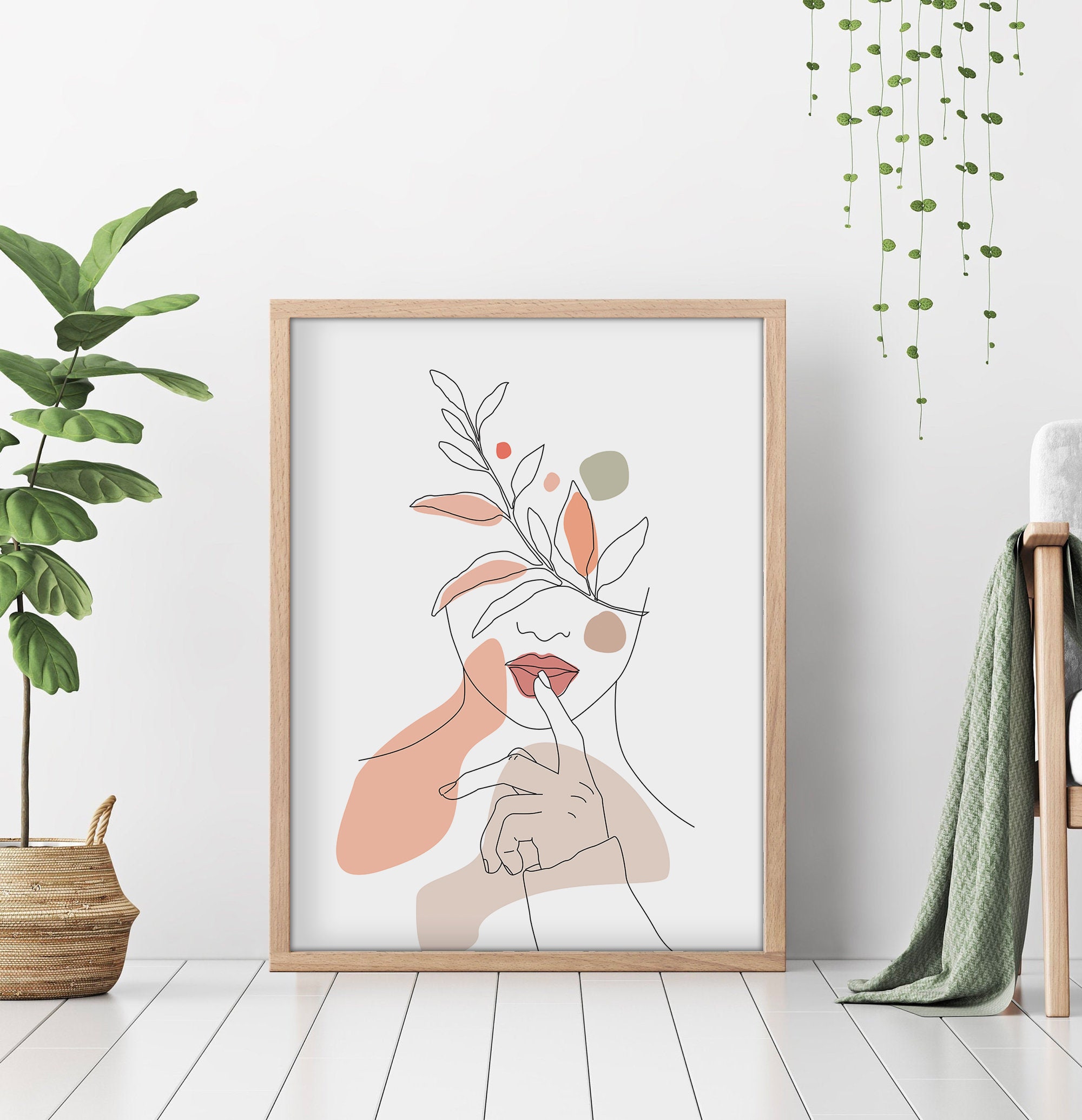 Female Art, Single Art Print Woman With Flowers, Minimalist Wall Art ...