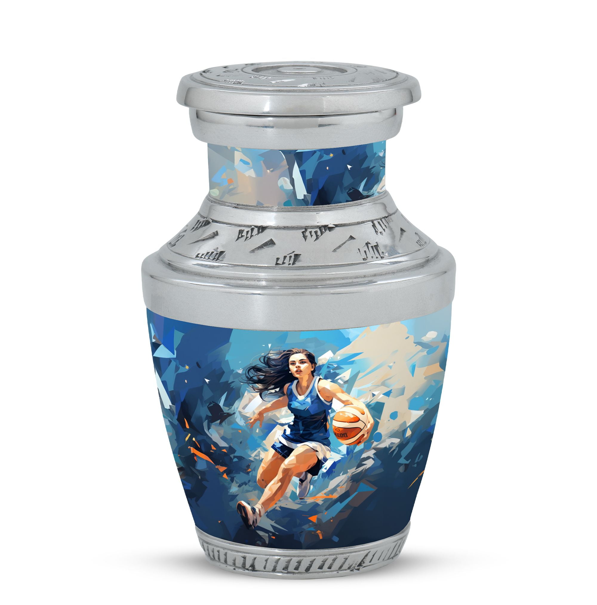 Female Basketball Player Dribbling Sleek Miniature Funeral Urn - Modern ...
