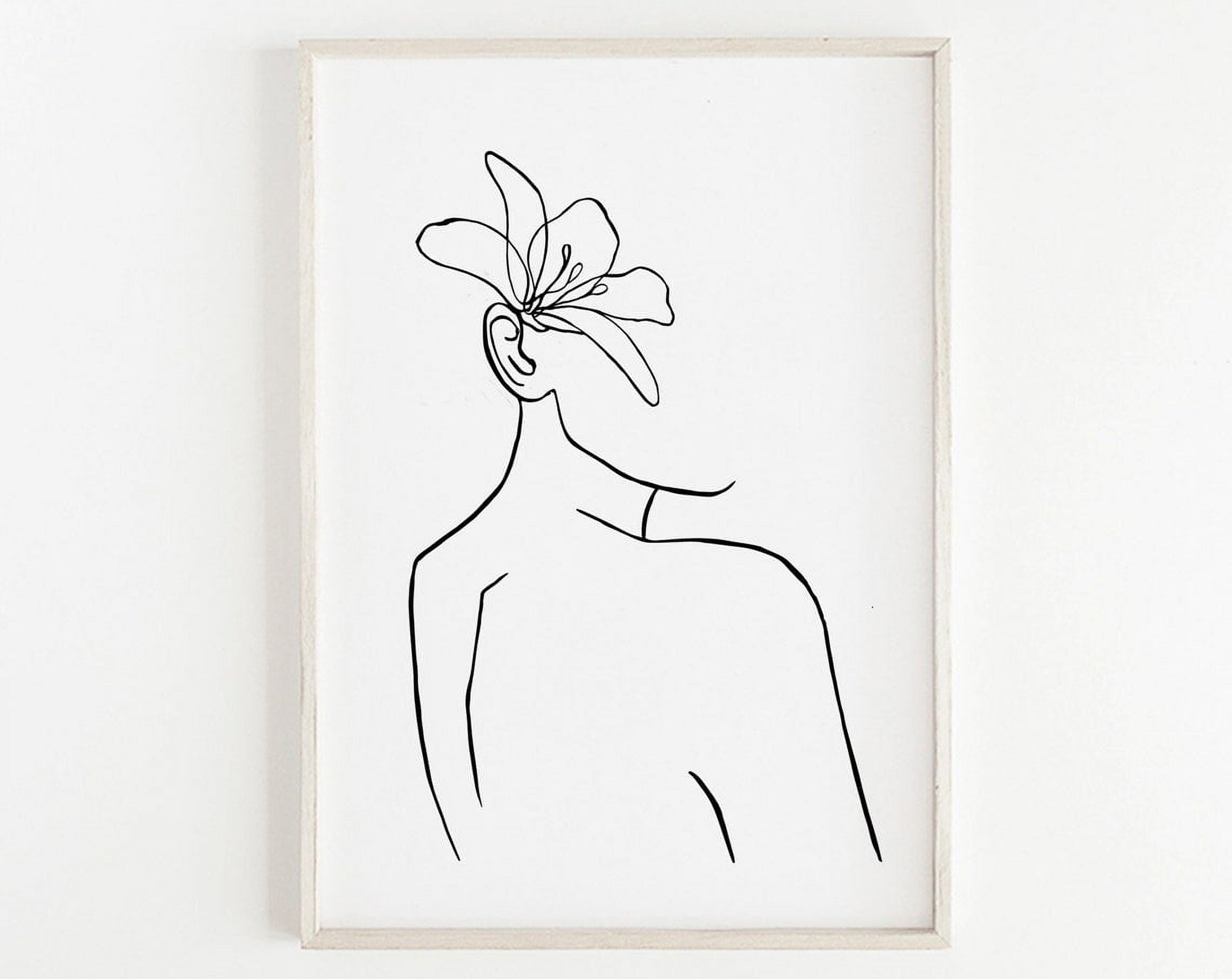 Female Body Line Art Print Flower Line Drawing Minimalist Print Able ...