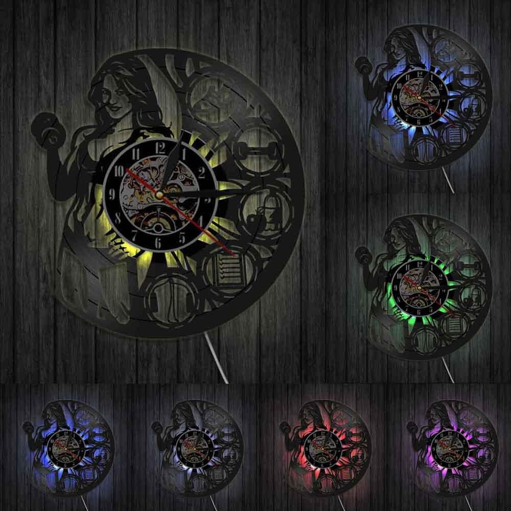 Female Bodybuilder Weightlifting Wall Art Clock Lady Builder Muscle ...