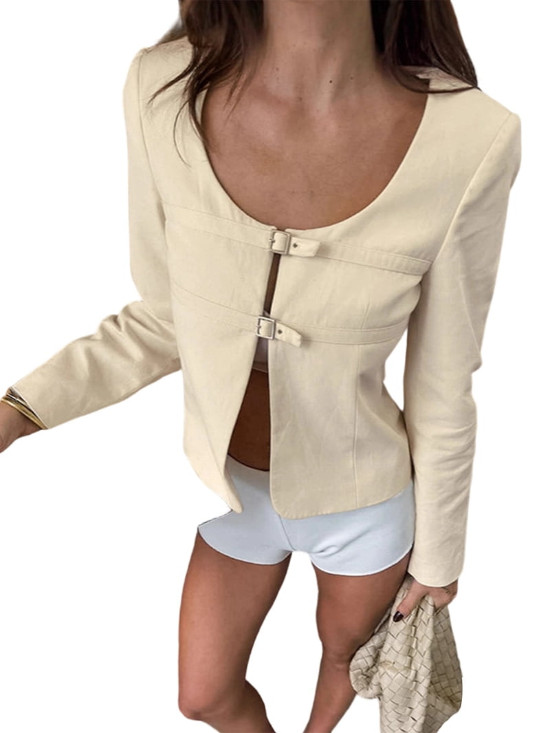 Female Business Casual Blazer Fall Long Sleeve Button Suit Jackets ...