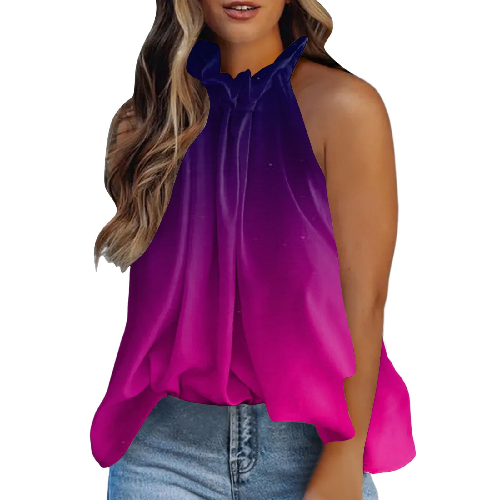 Female Camisoles Graphic Printed Sleeveless Loose Pleated Ruffle Trim ...