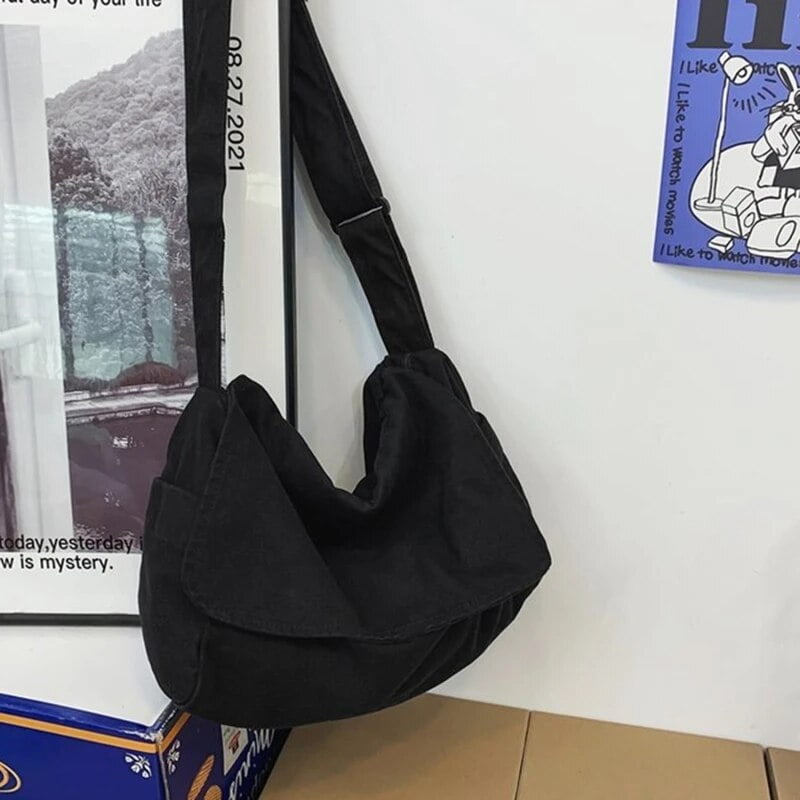 Female Canvas Fabric Hobo Soft Slouchy Shoulder Bag Y2K Student Leisure ...