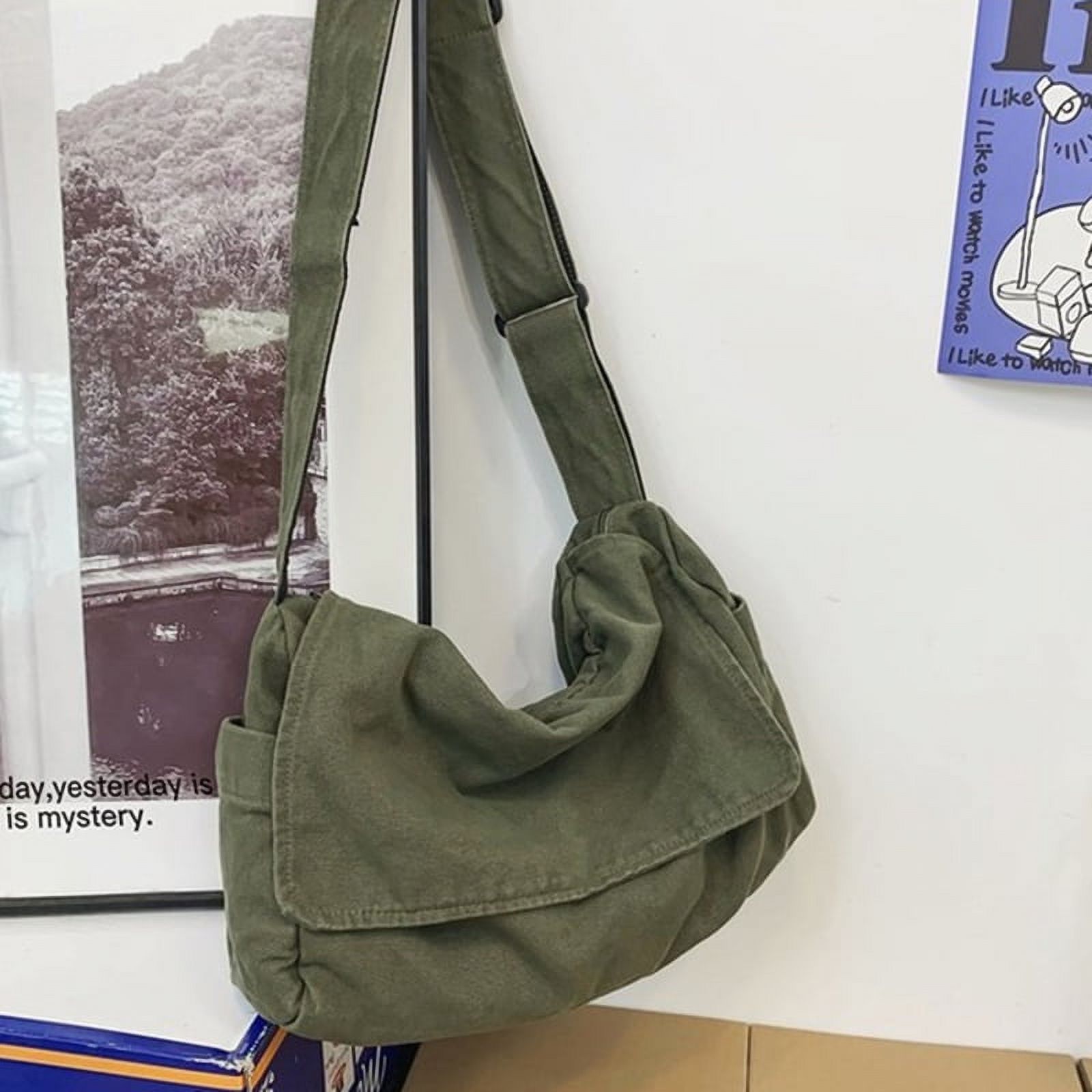 Female Canvas Fabric Hobo Soft Slouchy Shoulder Bag Y2K Student Leisure ...
