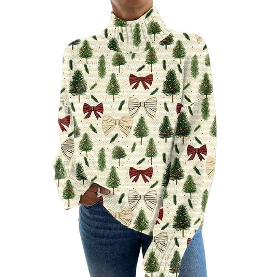 Female Casual Print Knitted Pullover Sweaters Long Sleeve Crew Neck ...