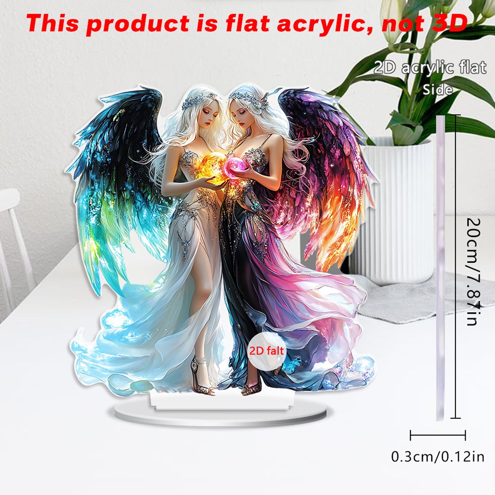 Female Celestial With Wing Decor, 2D Flat Acrylic Angel Figurine for ...
