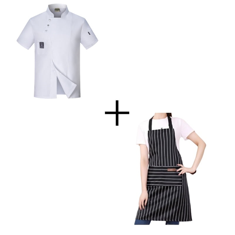 Female Chef Short Sleeve Uniform Kitchen Restaurant Chef Jacket Shirt ...