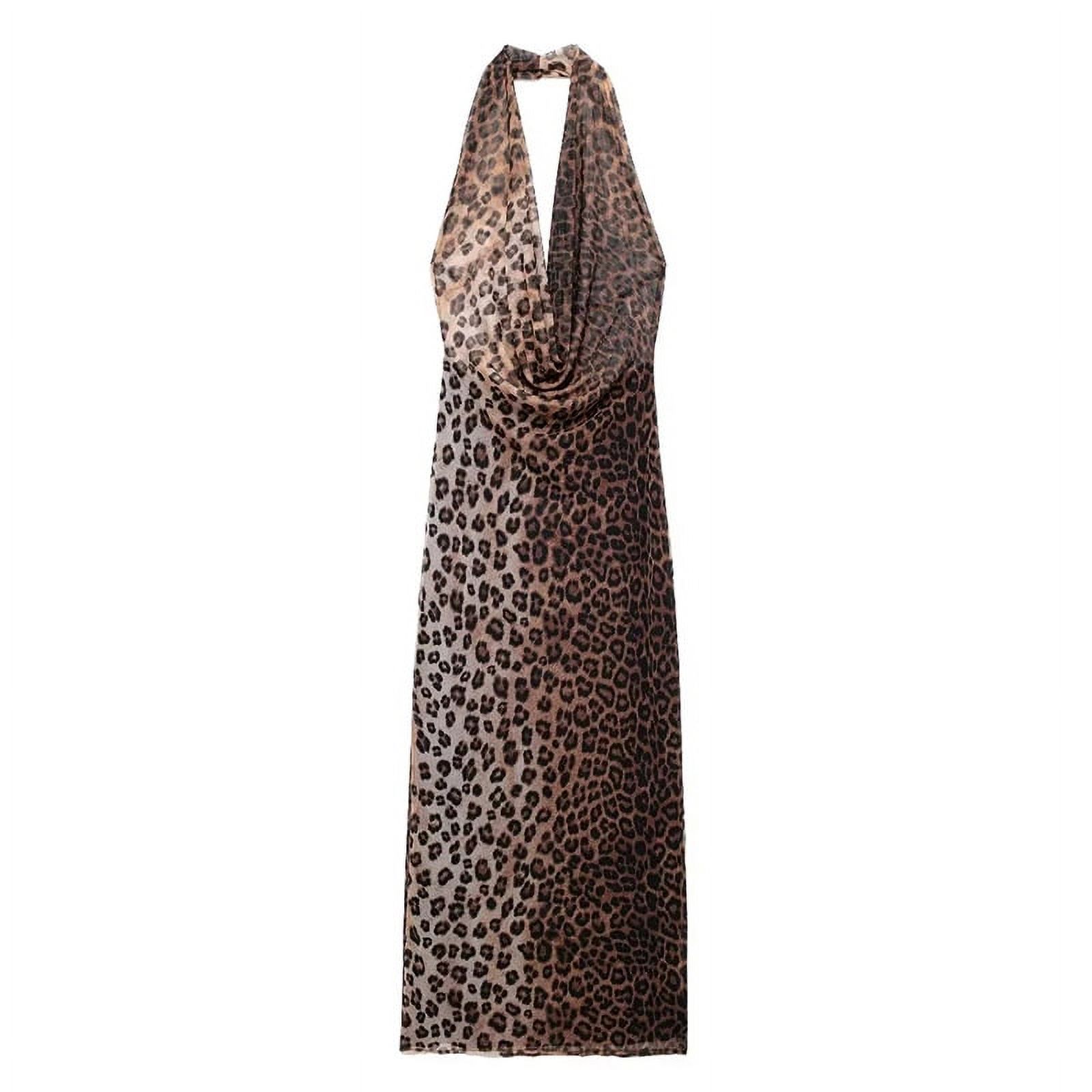 Female Chic Summer Elegant Leopard Print Tulle Halter Dress Woman ...