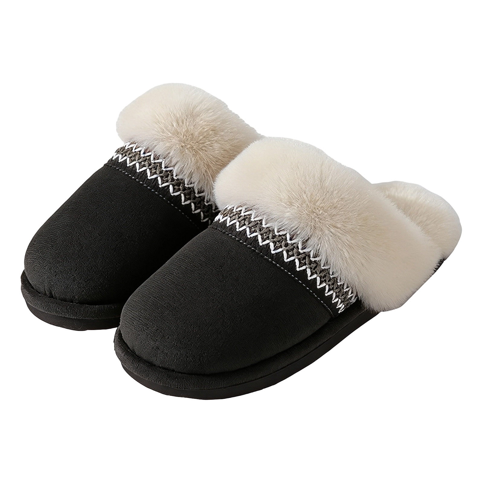 Female Closed Toe House Slippers Ethnic Embroidery Soft Fuzzy Indoor ...