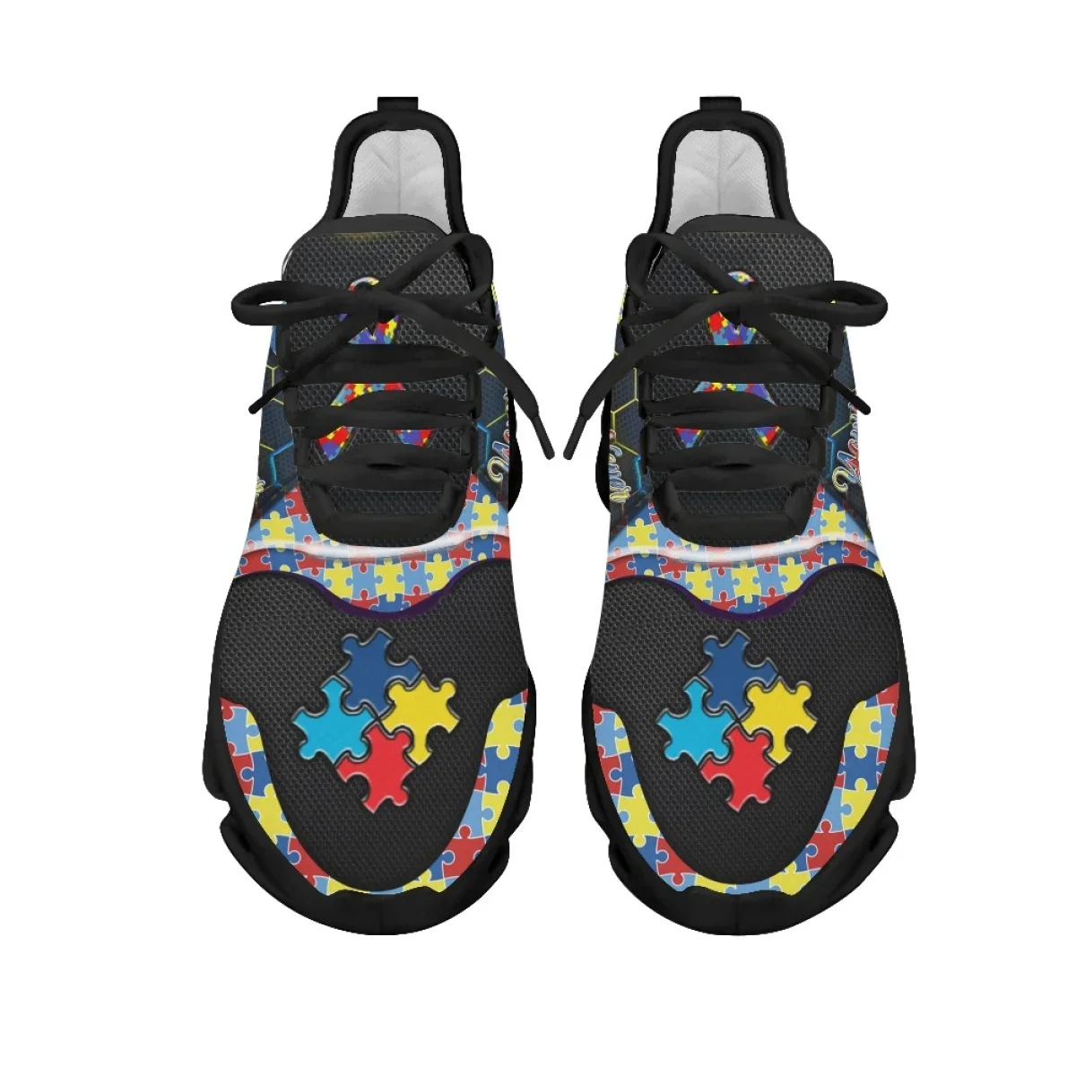 Female Colorful Autism Awareness Print Leisure Lace Up Sneakers ...