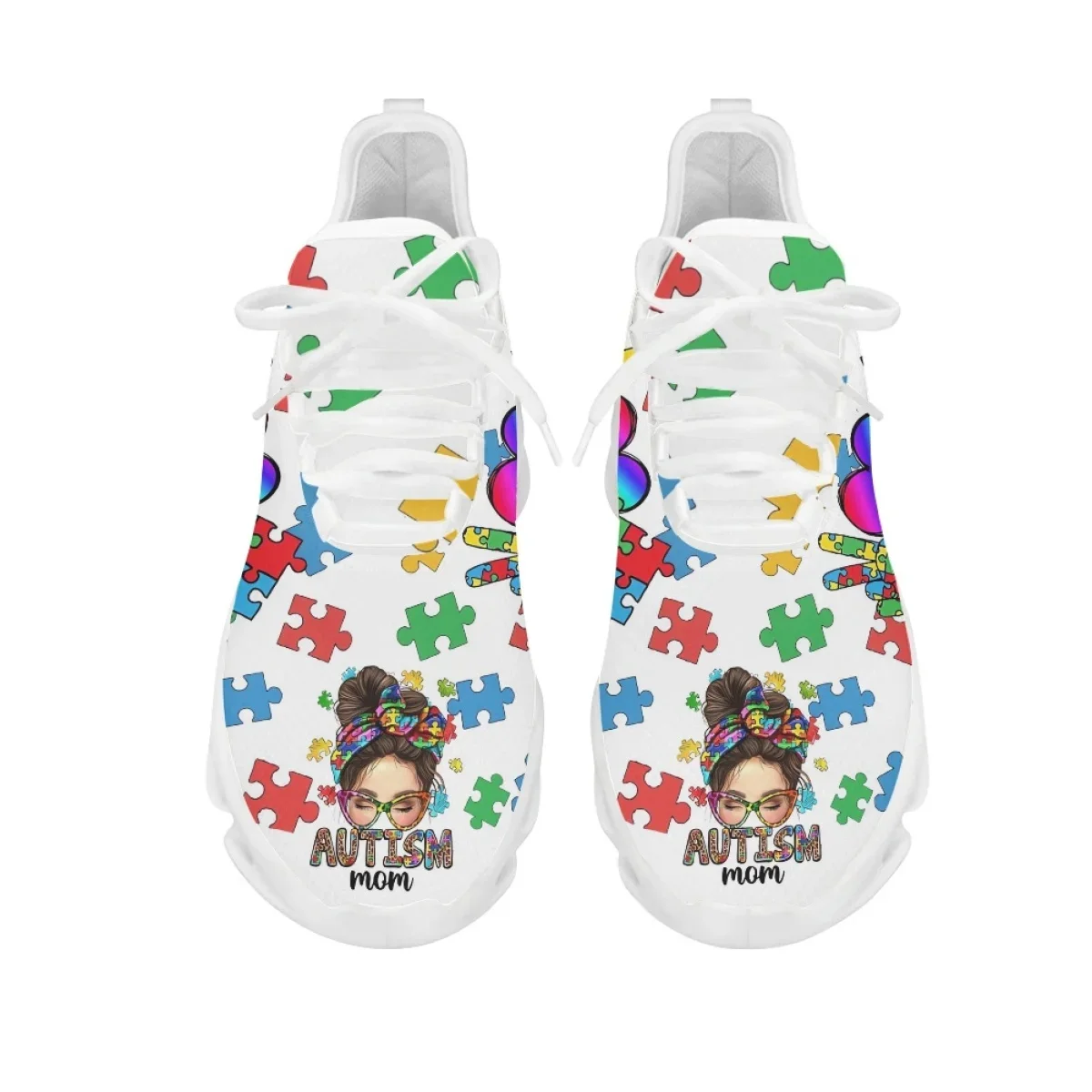 Female Colorful Autism Awareness Print Leisure Lace Up Sneakers ...