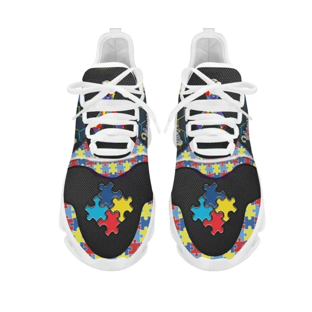 Female Colorful Autism Awareness Print Leisure Lace Up Sneakers ...