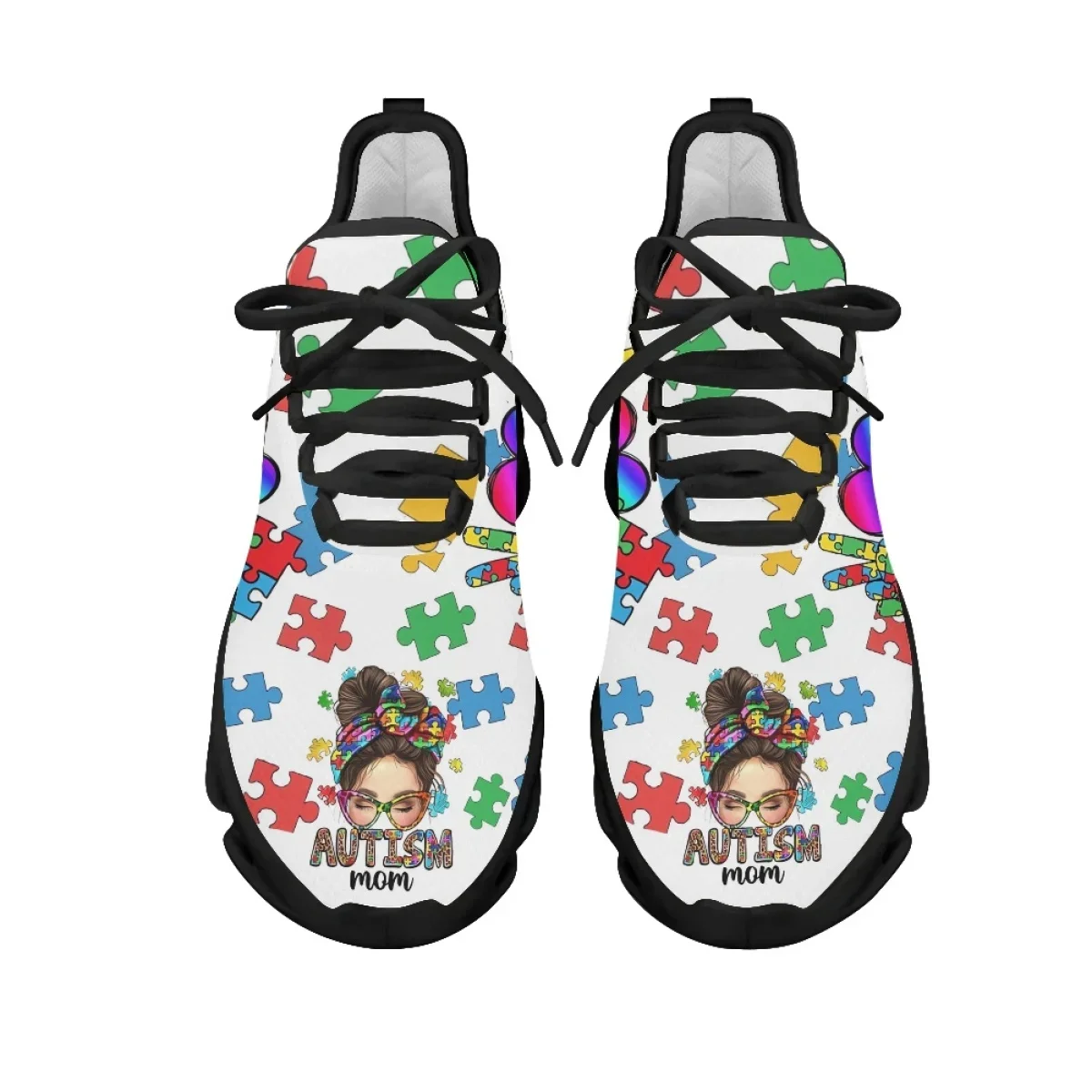 Female Colorful Autism Awareness Print Leisure Lace Up Sneakers ...