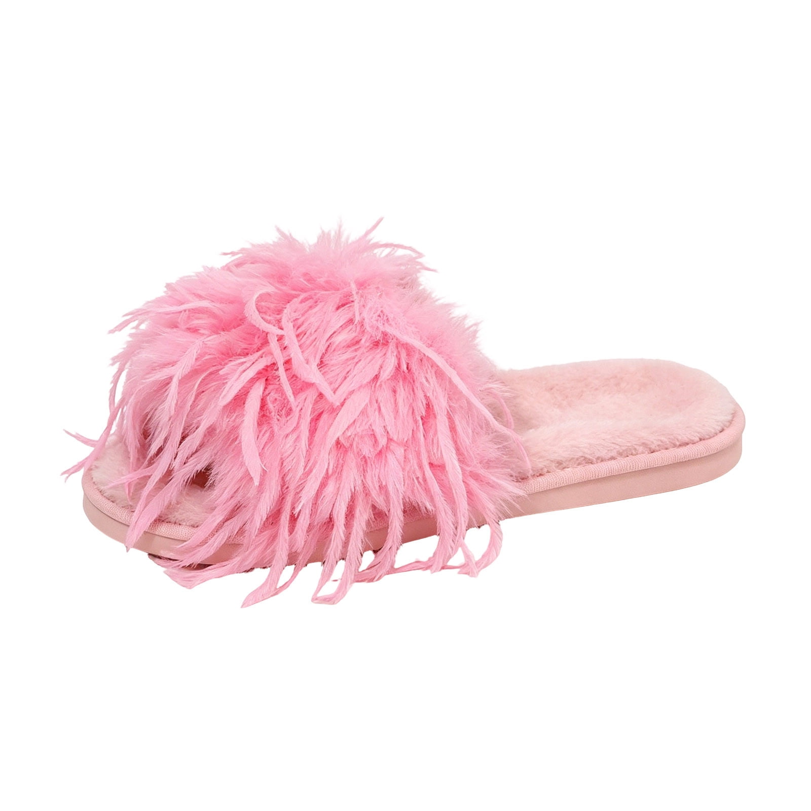 Female Comfy Fuzzy Open Toe House Slides Soft Cozy Flat Indoor Home ...