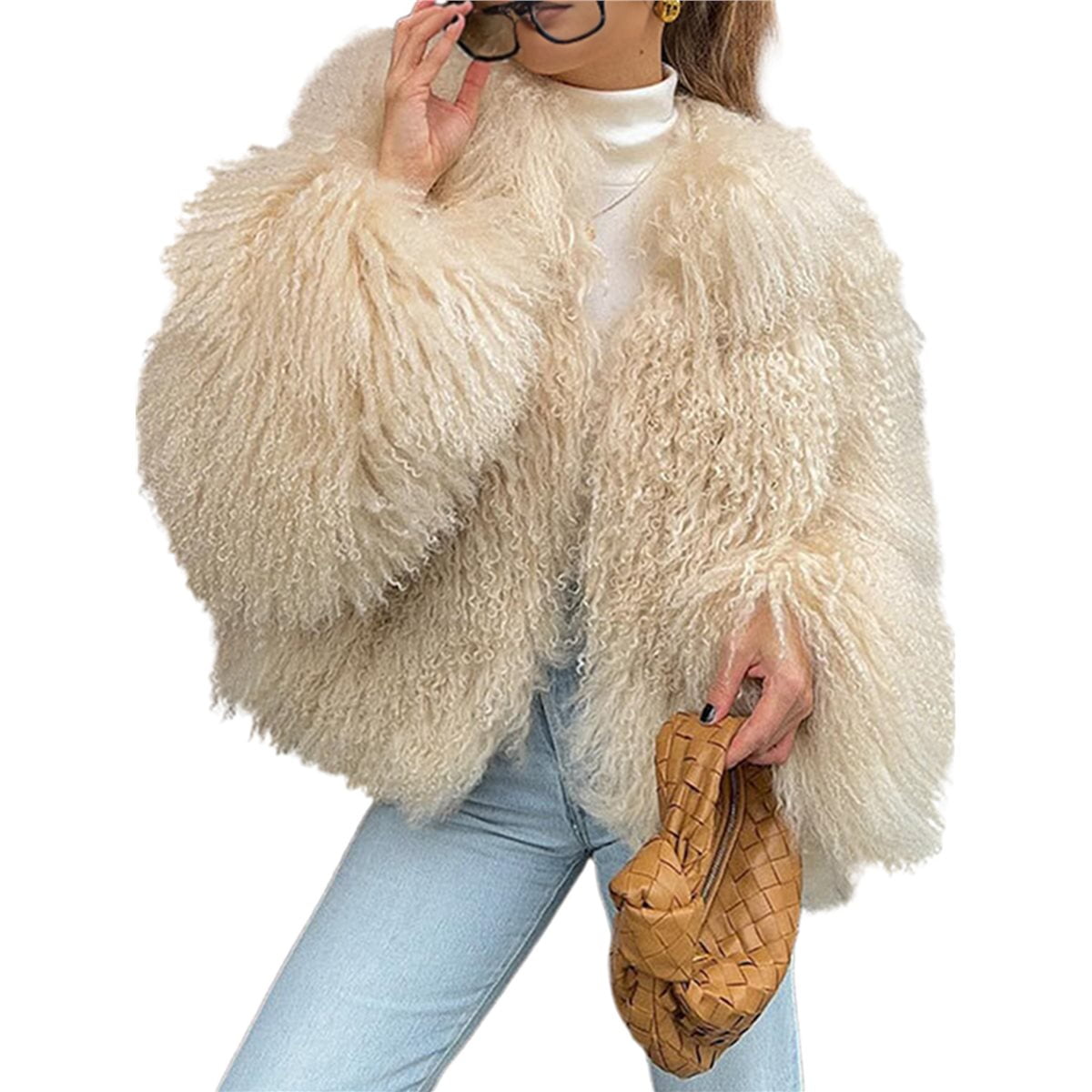 Female Cropped Faux Fur Jacket Lapel Cardigan Shrug Winter Faux Fur ...