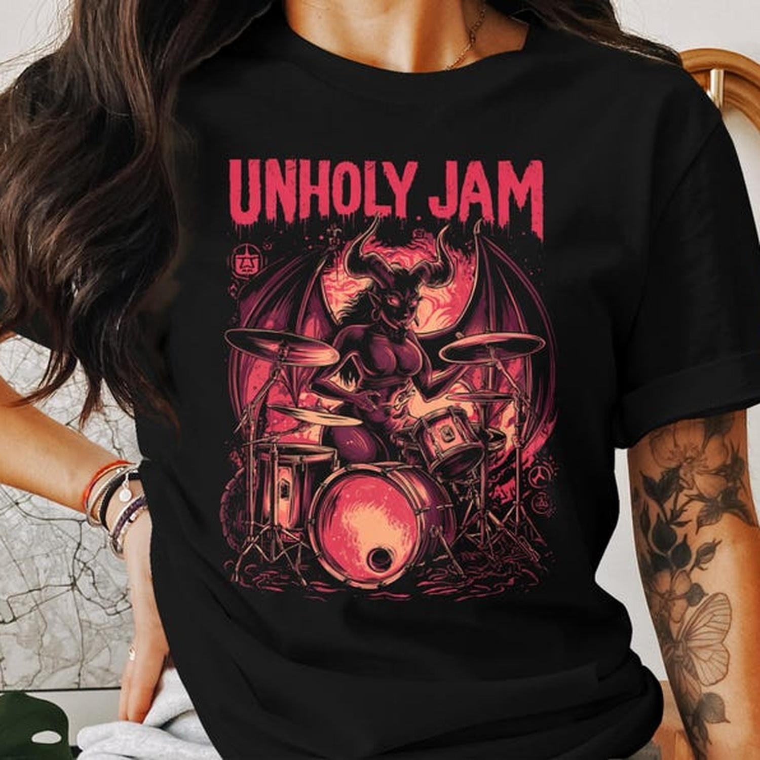 Female Demon Drumming Shirt Unholy Jam Succubus Festival Tee Dark ...