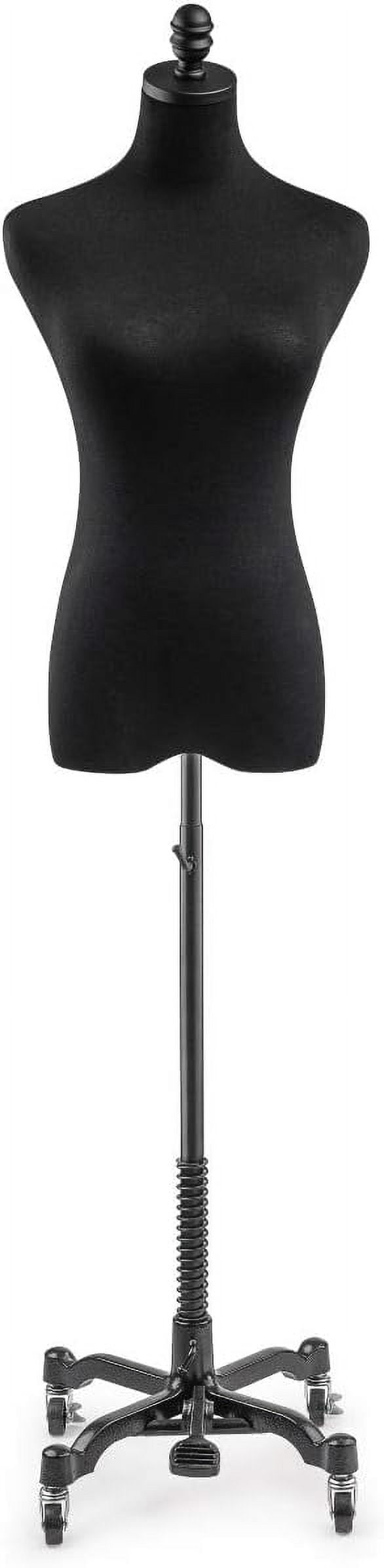 Female Display Dress Form Mannequin in Black Jersey on Metal Rolling ...