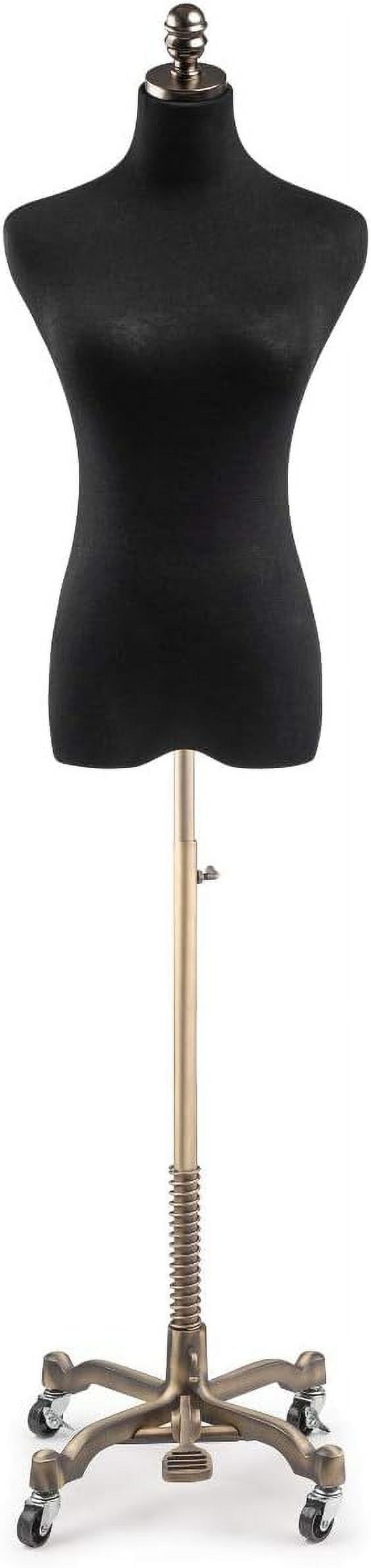 Female Display Dress Form Mannequin in Black Jersey on Metal Rolling ...