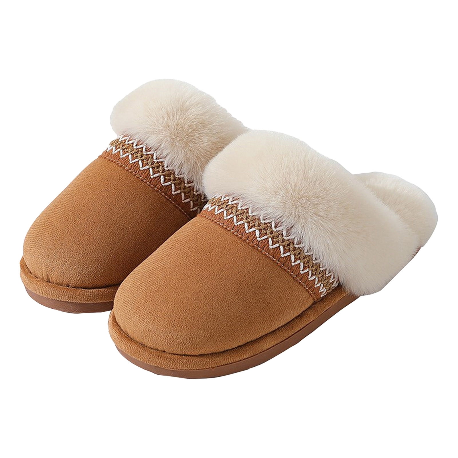 Female Ethnic Embroidery House Slippers Fuzzy Closed Toe Indoor Shoes ...