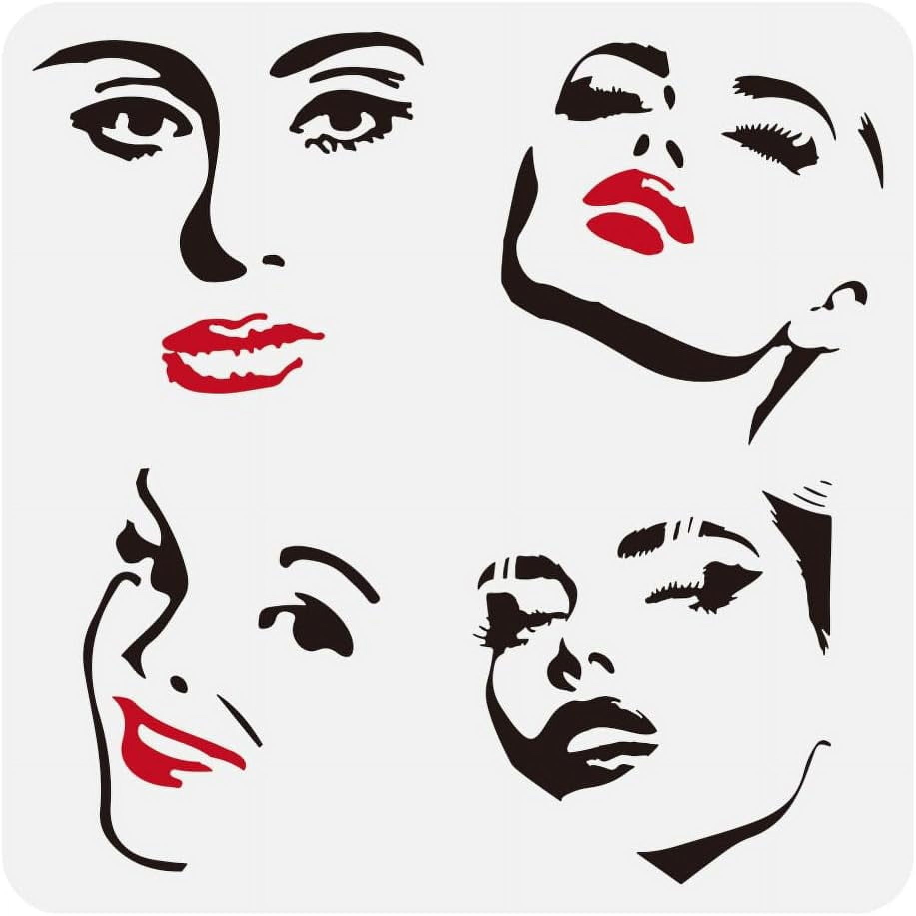 Female Expression Stencil 11.8x11.8" Girl Facial Profile Painting Stencils Woman Face Drawing ...