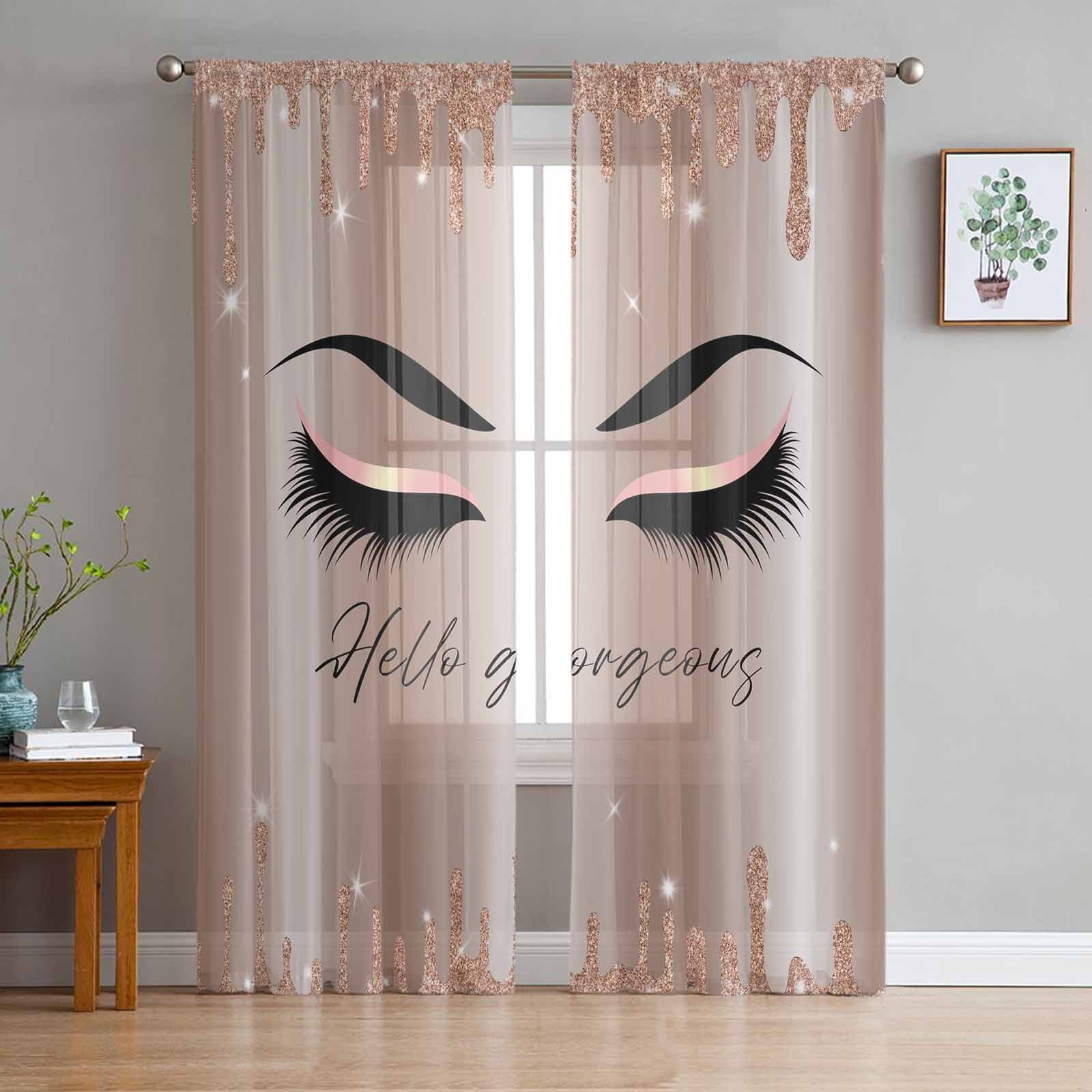 Female Eyes Eyelashes Eyebrows Sheer Curtain for Living Room Bedroom ...