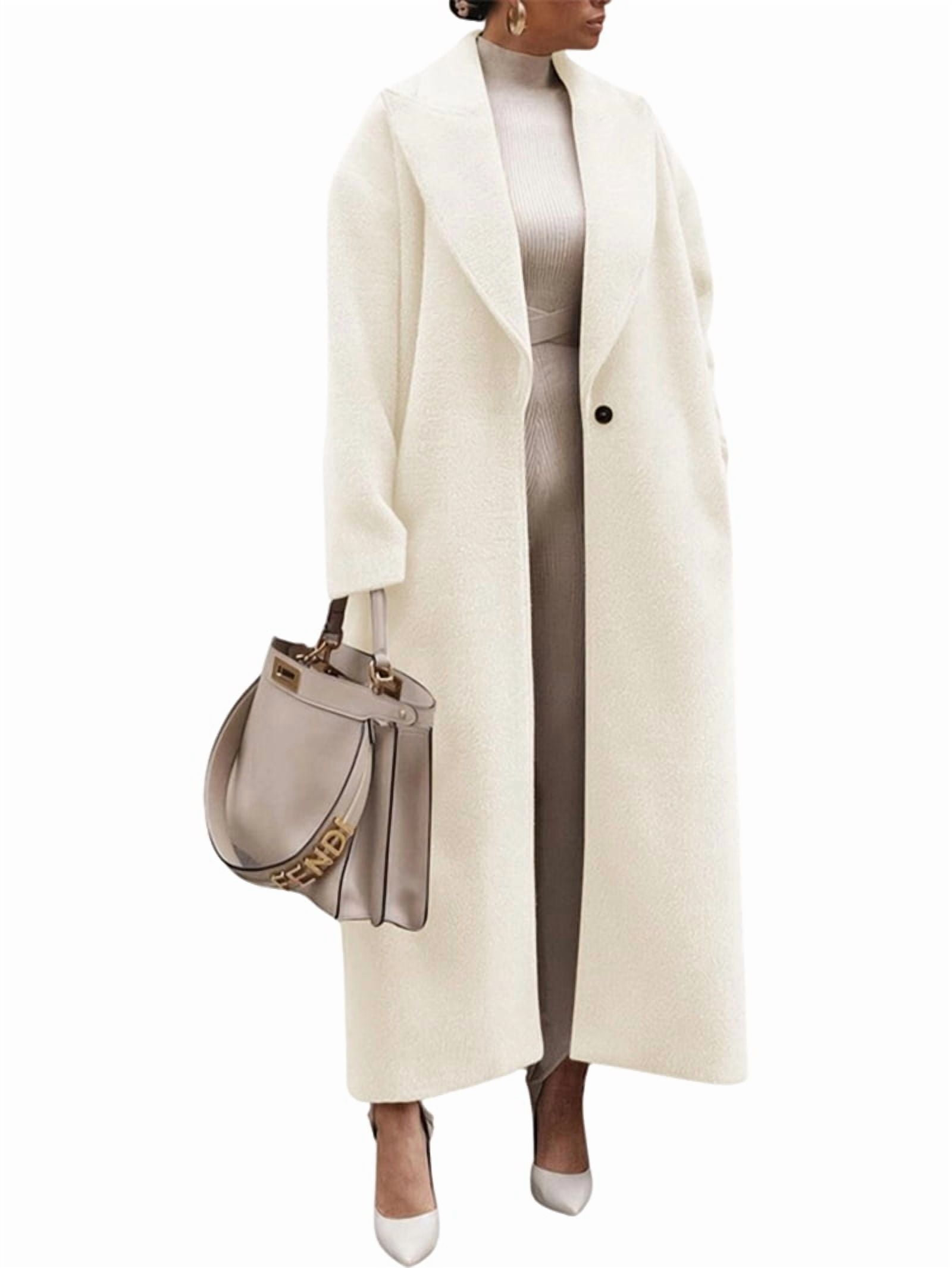 Female Fashion Notched Lapel Single Breasted Open Front Maxi Long ...