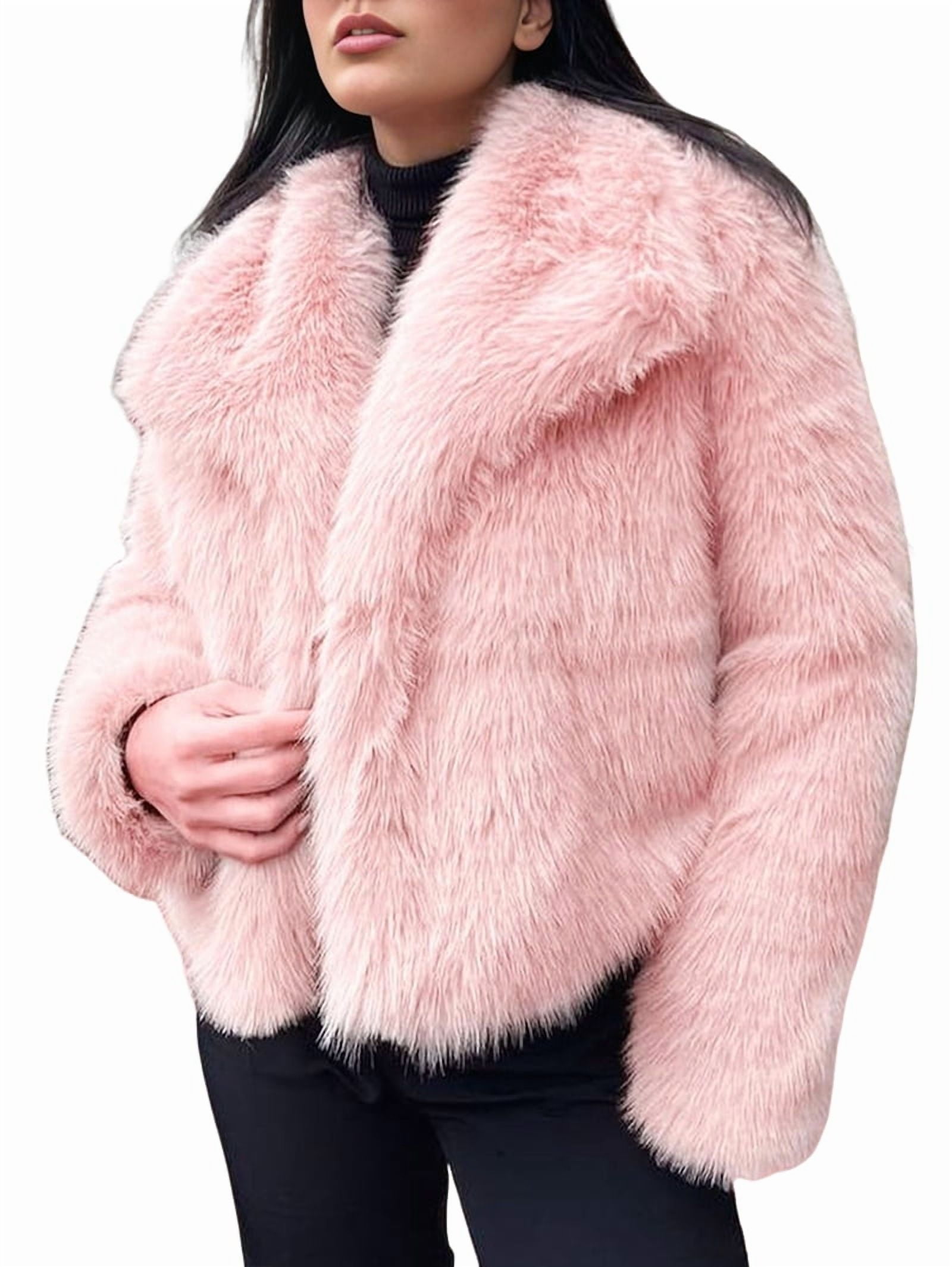Female Faux Fur Coat Faux Fur Jacket Long Sleeve Lapel Furry Winter ...