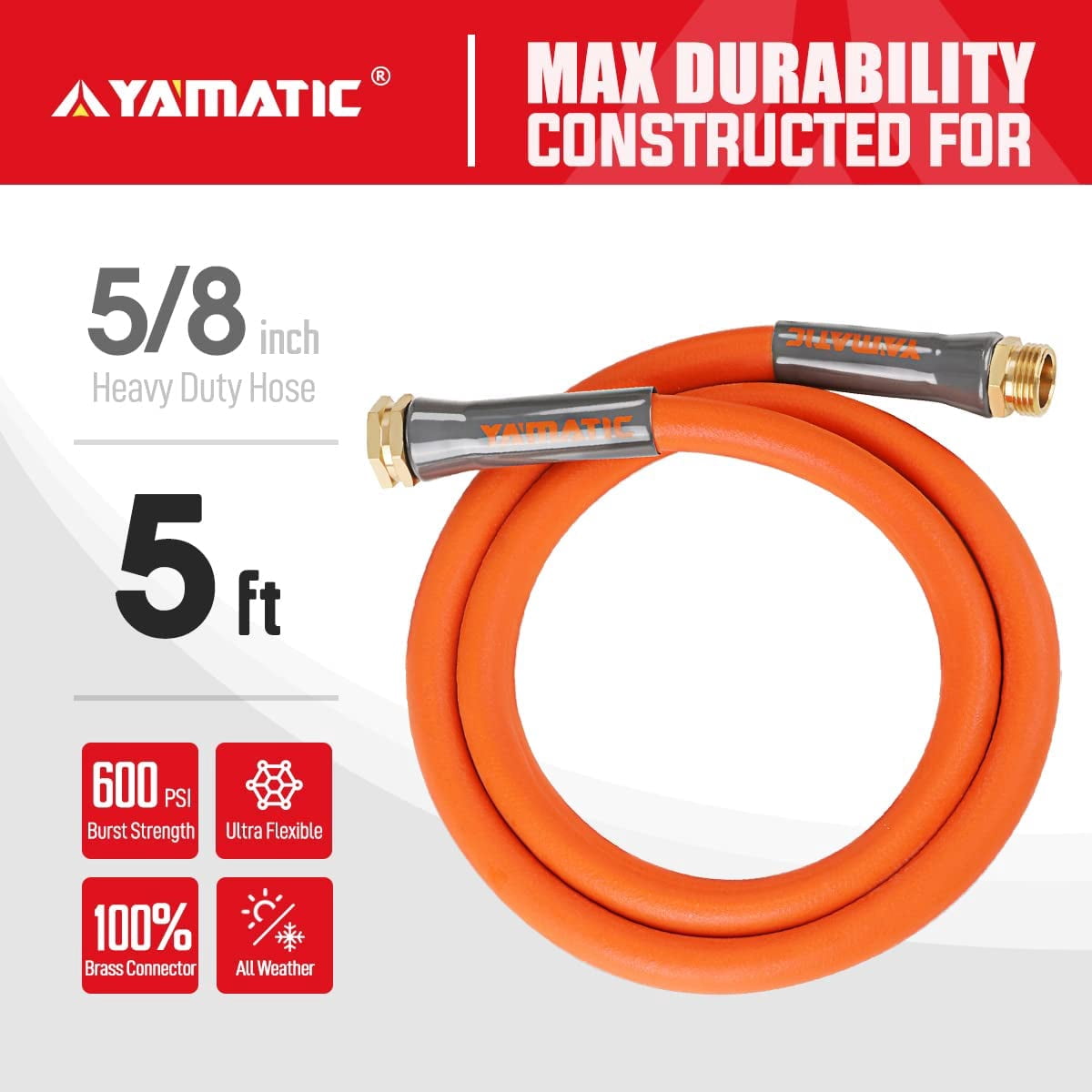 Female to Female Short Garden Hose 5/8 in x 5 ft, 2 in 1 Dual Use Heavy ...