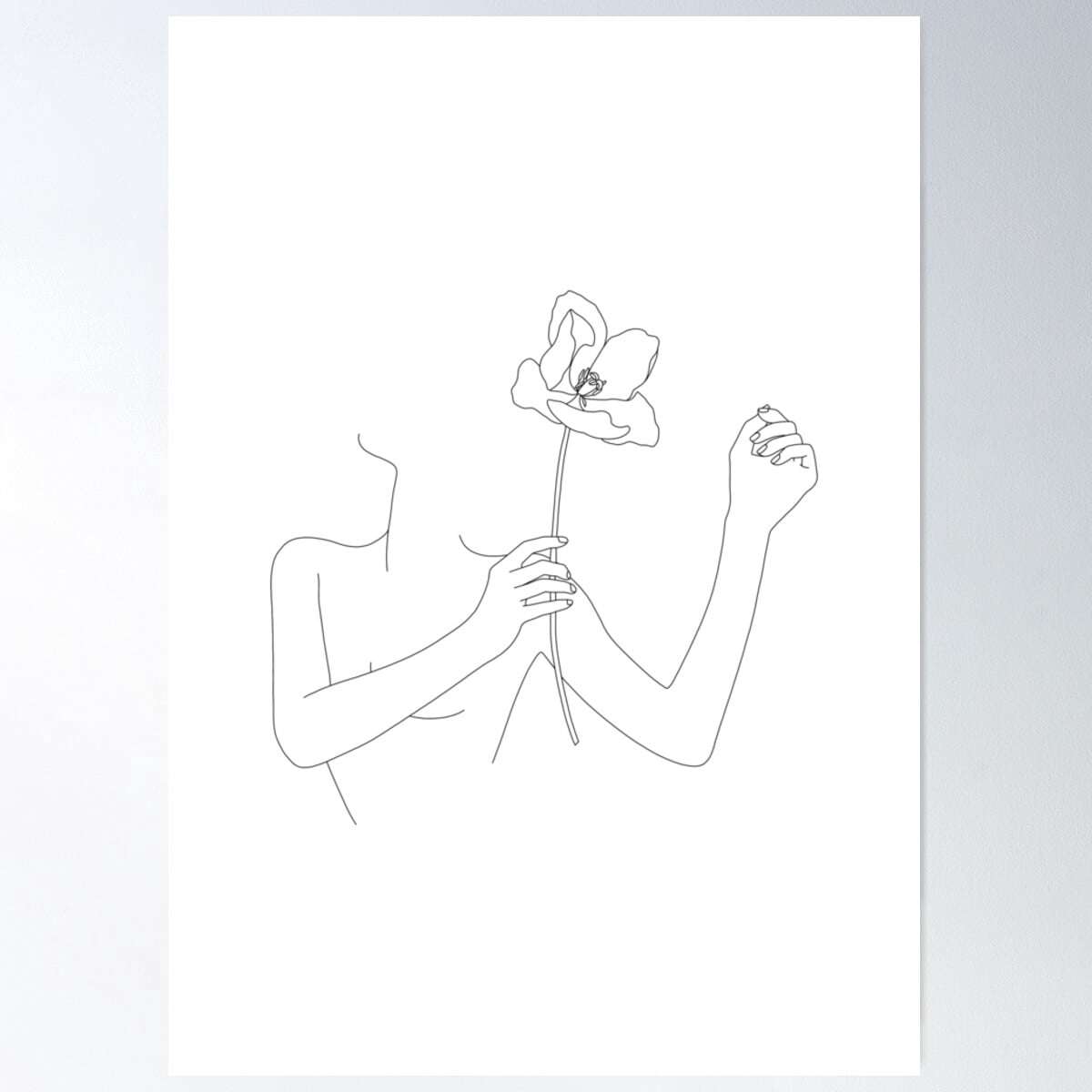 Female Figure Holding Single Lily Illustration - Lissa Poster Wall Art ...