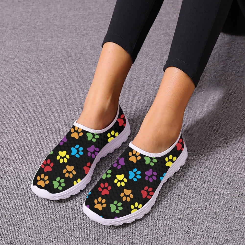 Female Flat Shoes Cute Dog Paw Footprint Design Summer Light Mesh Shoes ...