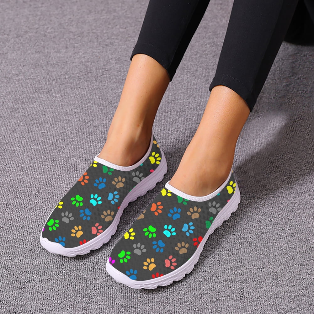 Female Flat Shoes Cute Dog Paw Footprint Design Summer Light Mesh Shoes ...