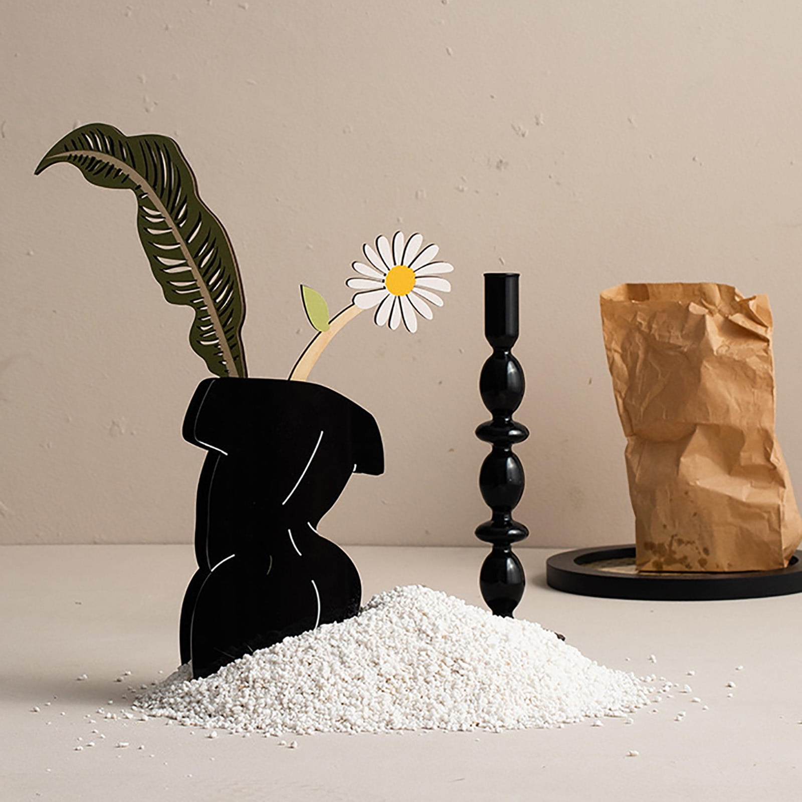 Female Form Acrylic Vase, Black Body Shaped Vase for House Shelf ...